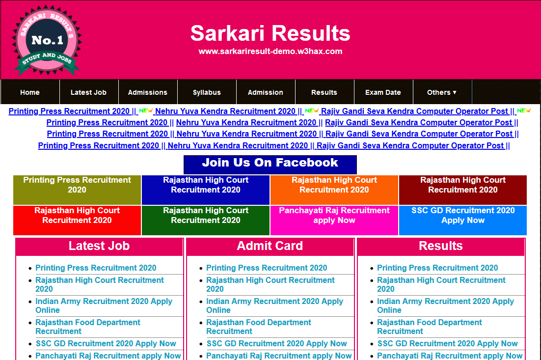 Sarkari Result WordPress Theme Download - W3Templates